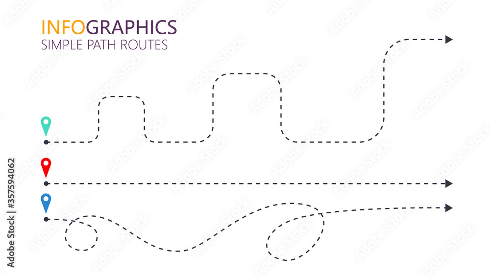 Set of simple path routes infographics template. Location map with pin ...