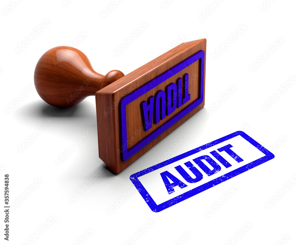 Audit stamp. Wooden stamper and stamp with text Audit on white ...