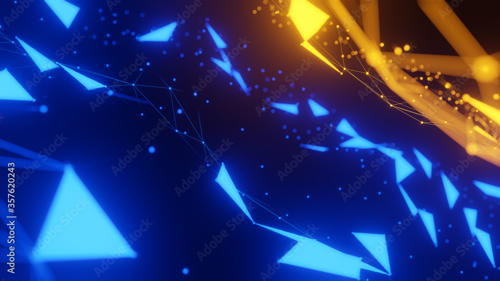 Abstract plexus blue and orange geometric shapes.,Communication And ...