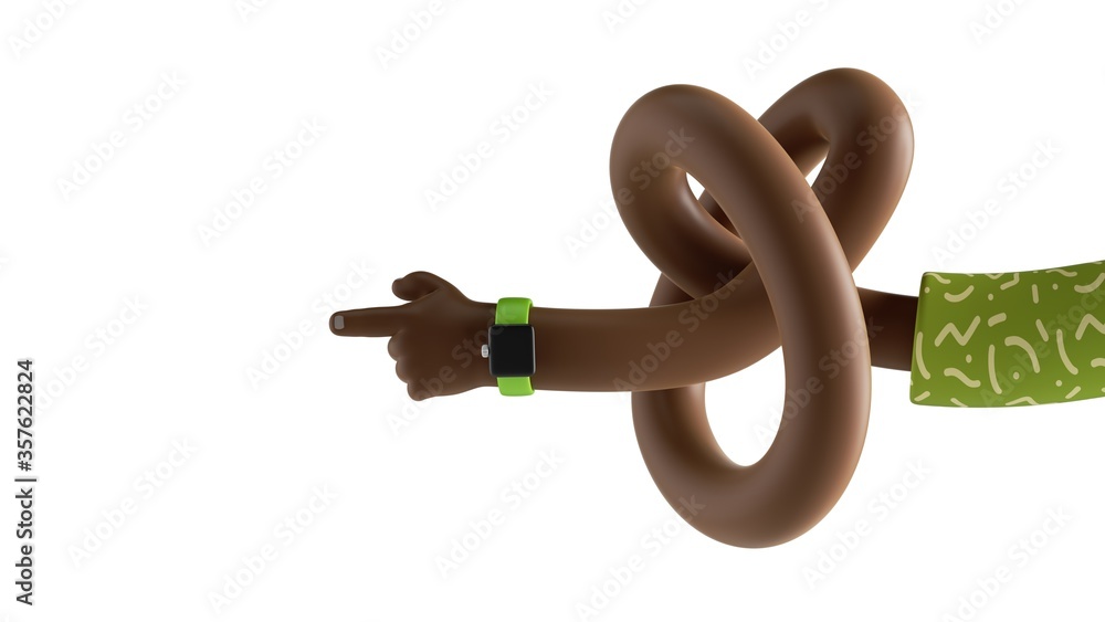 3d render, abstract cartoon character flexible knotted african hand ...
