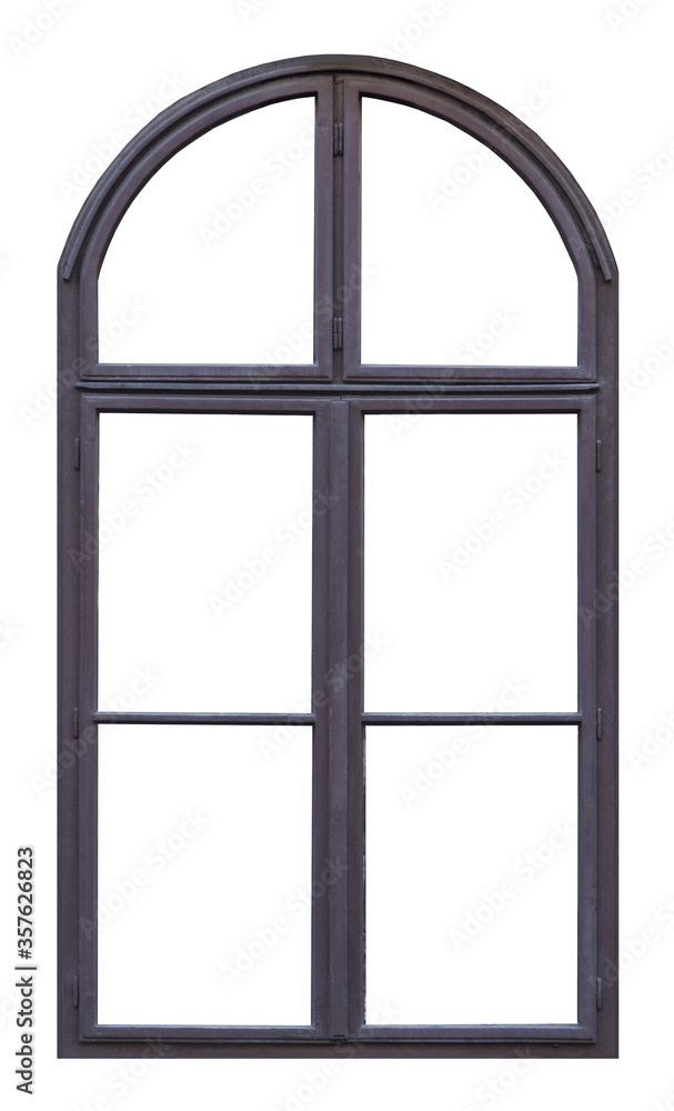 Old brown wooden window with arch on white background Stock Photo ...