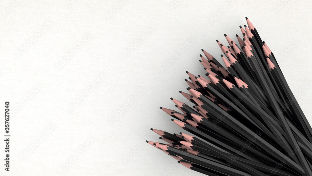 Black wood pencil stack on the white paper have space for letter with ...