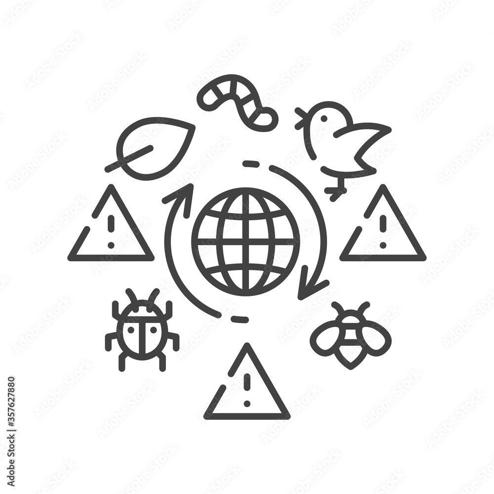 Biodiversity loss black line icon. Extinction animal species ...