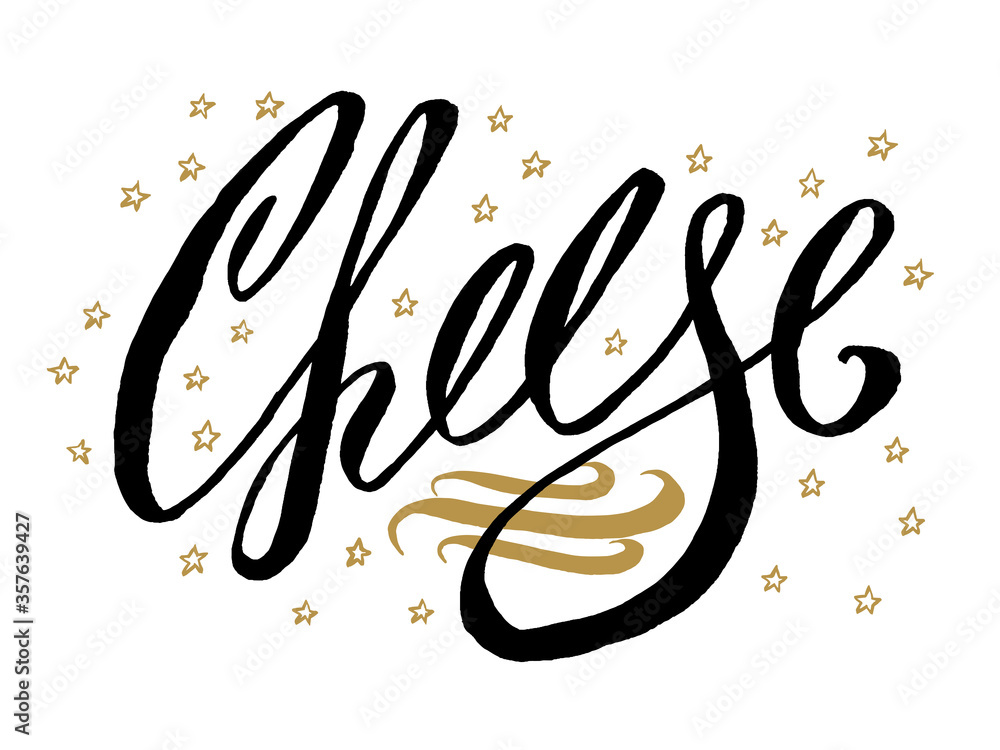 Cheese banner. Beautiful greeting card scratched calligraphy black text ...