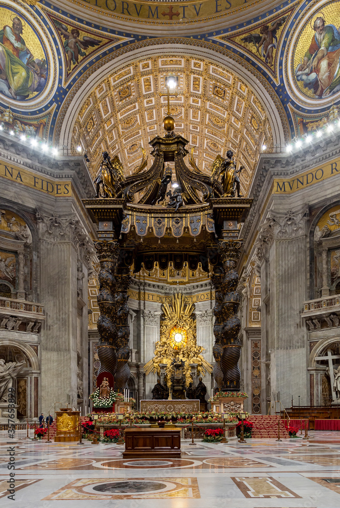 Vatican, Rome, Italy - January, 7, 2020. Interior of the Saint Peter ...