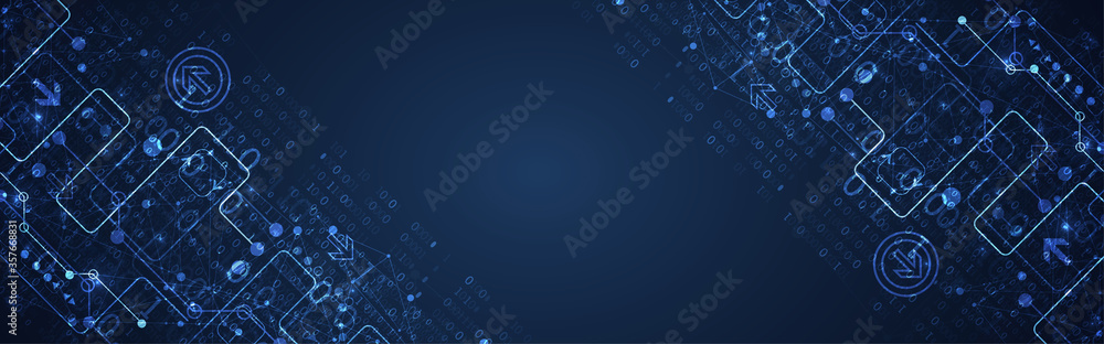 Abstract technology concept with binary code . Circuit board, high computer color background ...