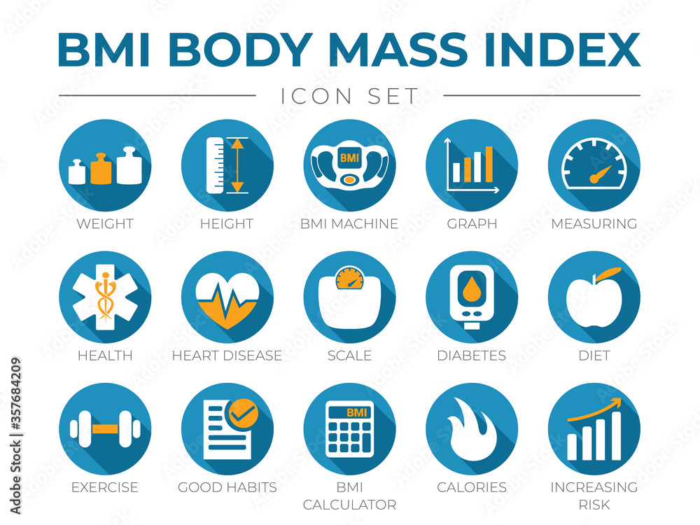 BMI Body Mass Index Round Icon Set of Weight, Height, BMI Machine ...