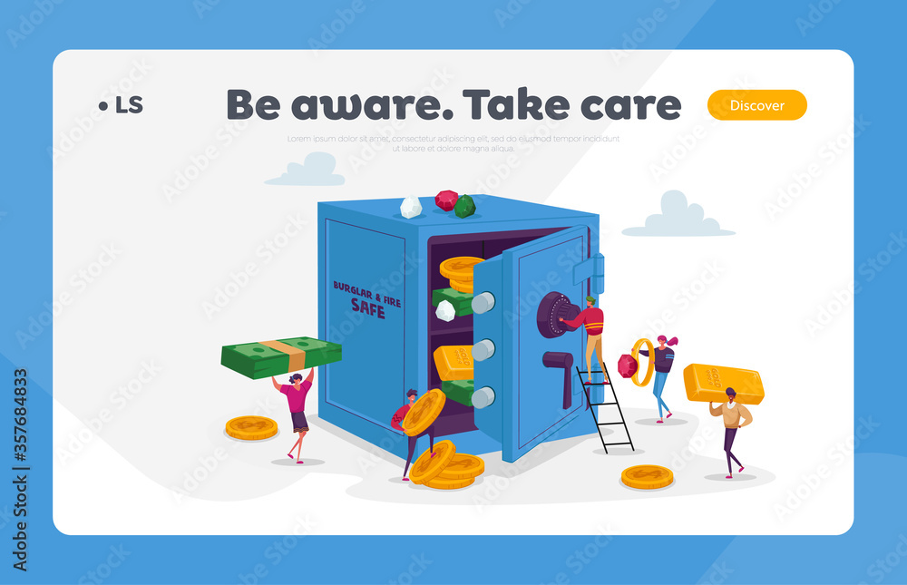 Investment and Safety Landing Page Template. Business People around of ...