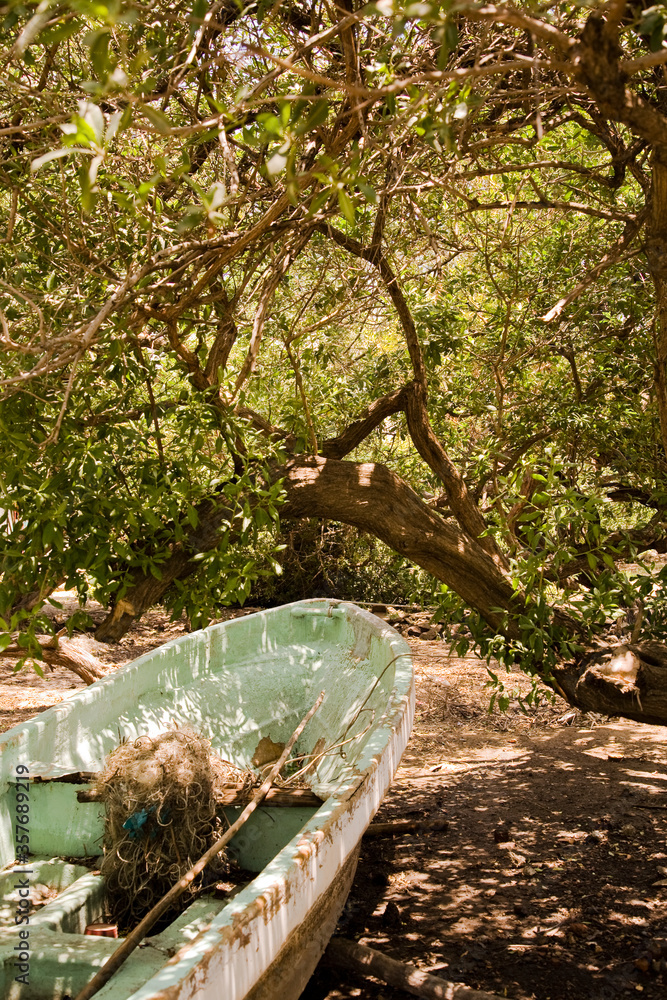 Scene of a fishing village in Oaxaca, Mexico. Humble population of land ...