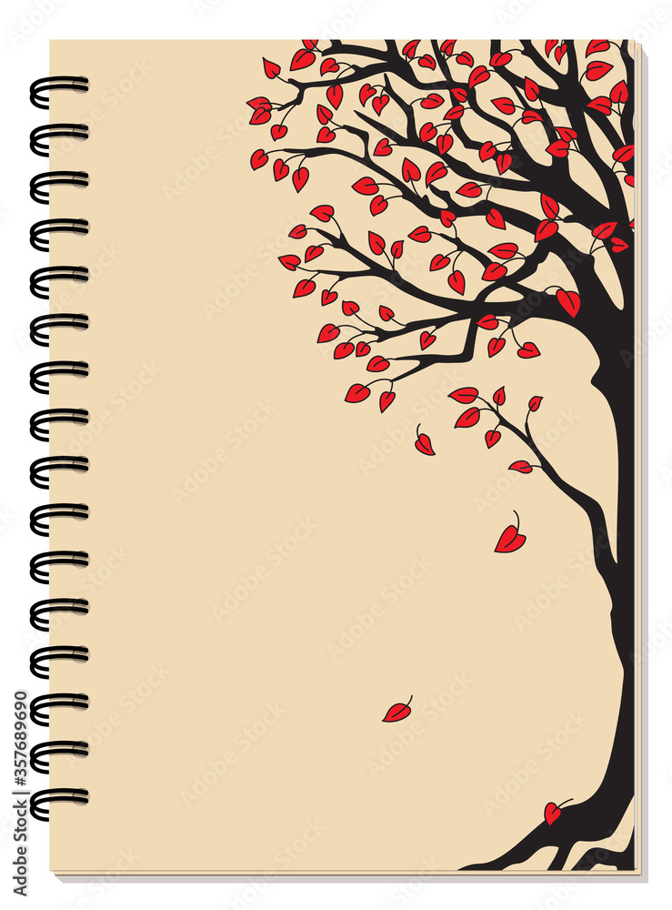 A5 school spiral notebook cover with black tree and red leaves Stock ...