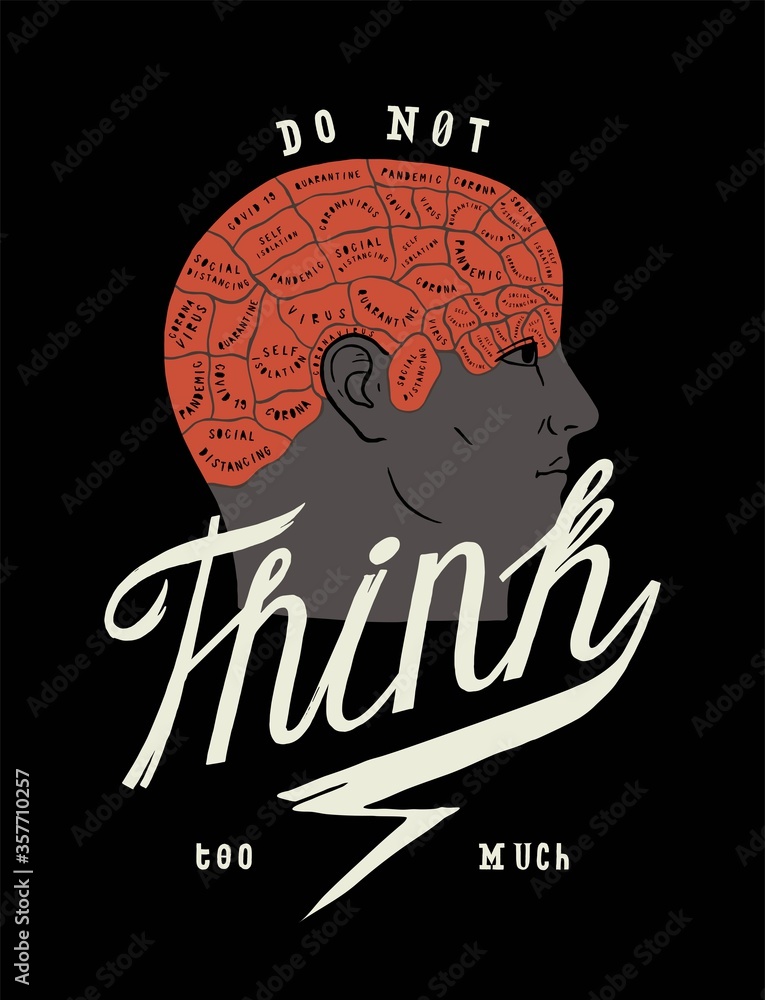 Do not think too much. Vintage human brain map illustration. Mental ...