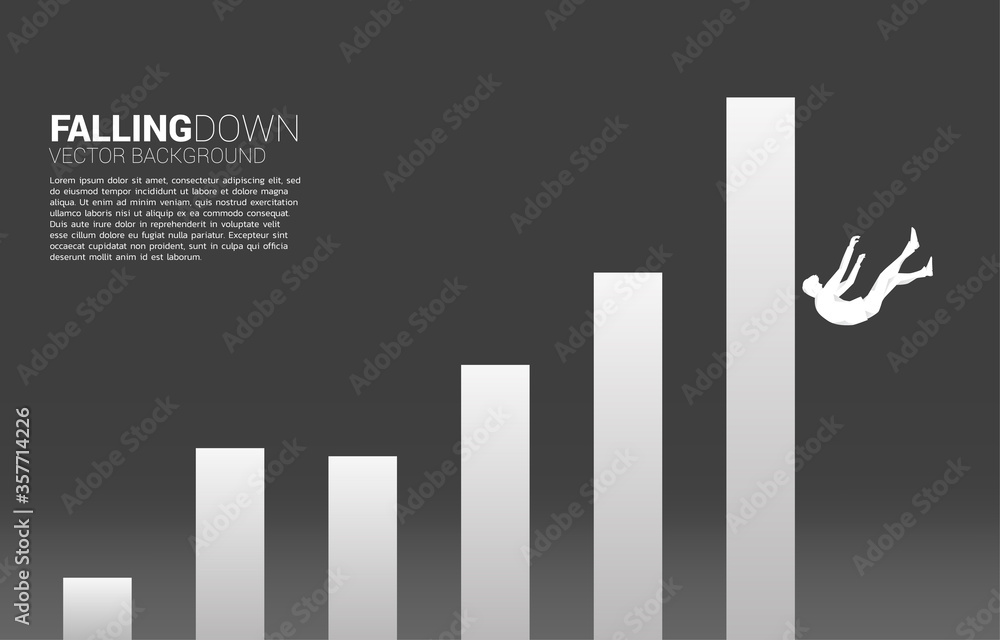silhouette of businessman slip and falling down from growing graph ...