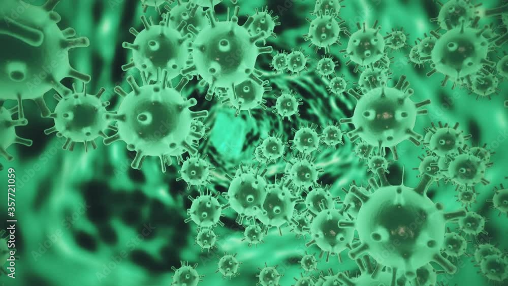 Animated bright neon green color cells of swine influenza virus H1N1 ...