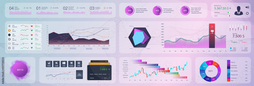 Light UI dashboard charts and graphics. Modern vector infographics ...