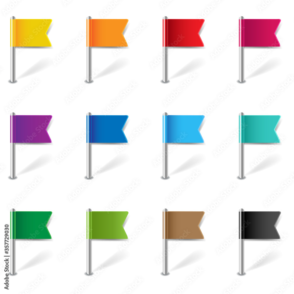 Location Pin Flags Set Isolated White Background Gradient Mesh, Vector ...