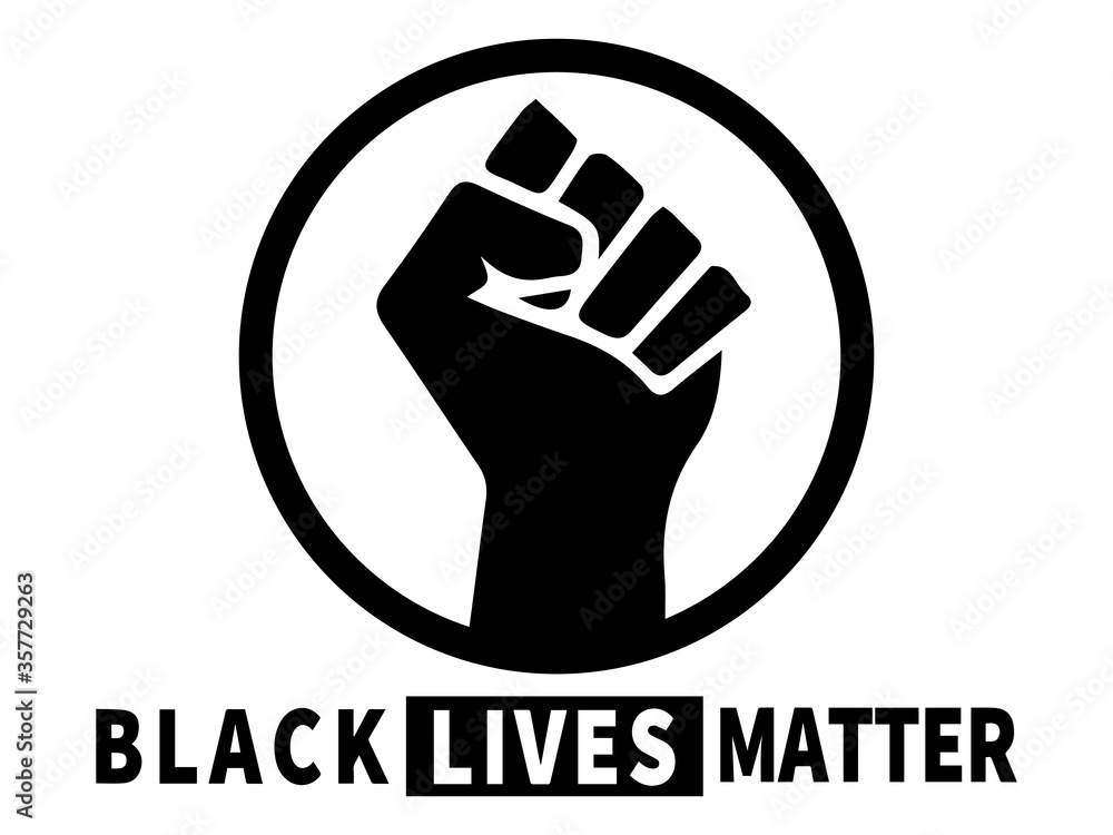 Black Lives Matter. Black and white illustration depicting BLM Fist in ...
