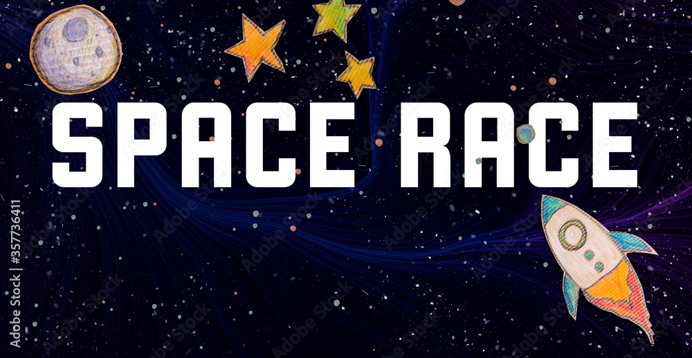 Space Race theme with space background with a rocket, moon, and stars ...
