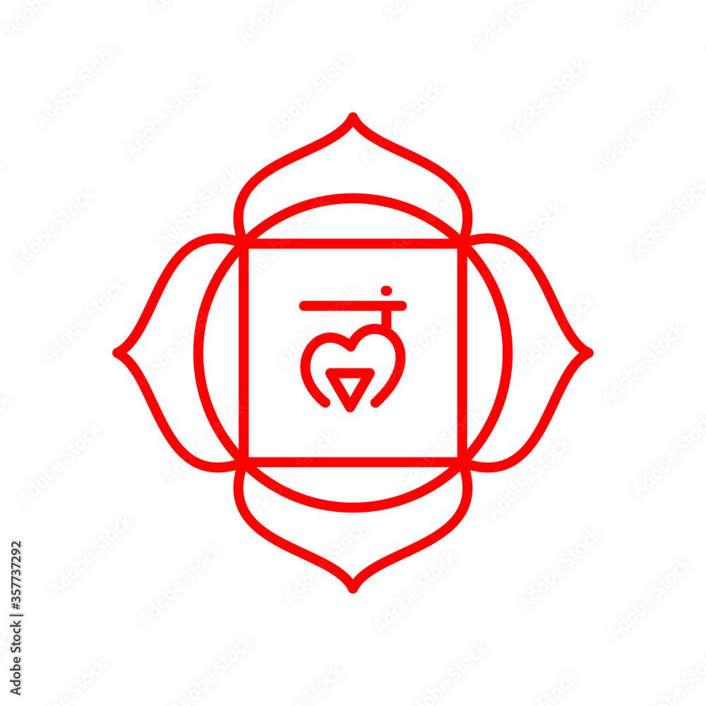 Muladhara icon. The first root chakra. Vector red line symbol. Sacral ...