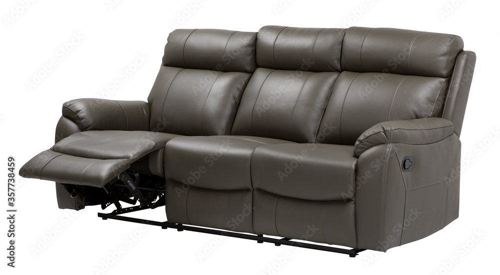 dark brown leather lounge suite with recliners side view opening Stock ...