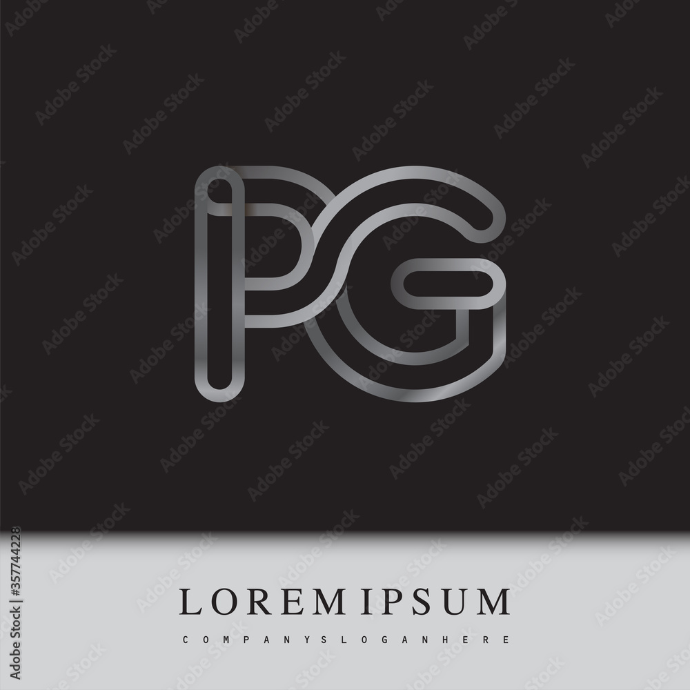 initial logo letter PG, linked outline silver colored, rounded logotype ...