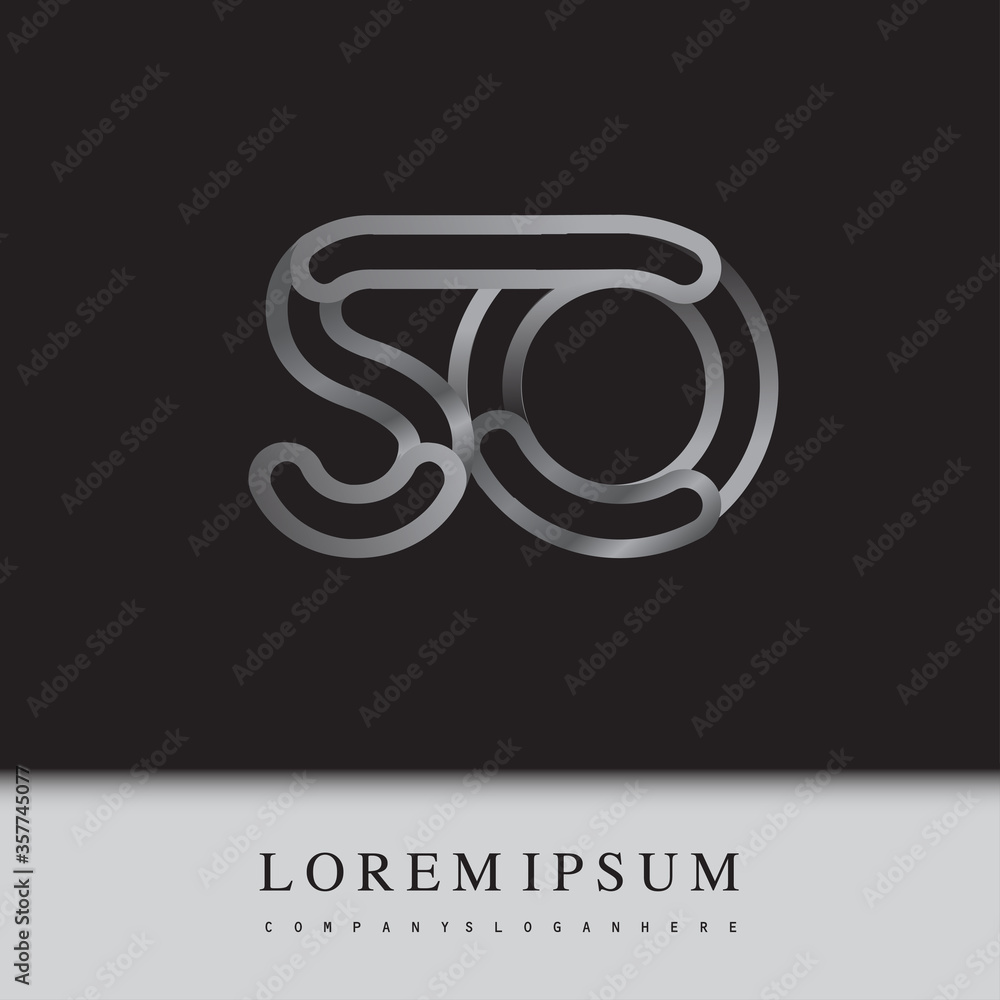 initial logo letter SO, linked outline silver colored, rounded logotype ...