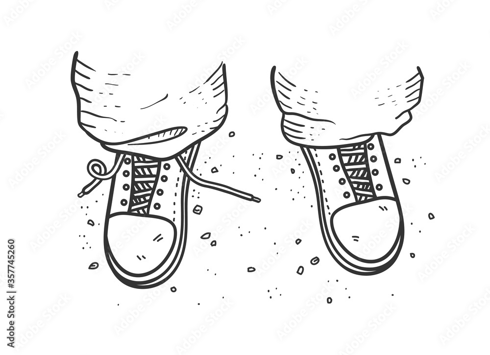 Hand drawn doodle lifestyle street style illustration of close up feet ...