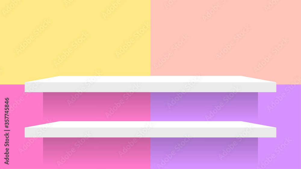 pastel wall mosaic tiles and plank shelf white for product display ...