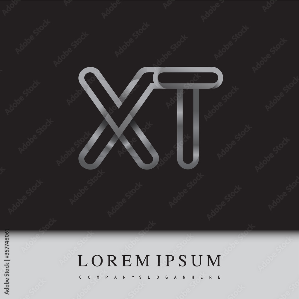 initial logo letter XT, linked outline silver colored, rounded logotype ...
