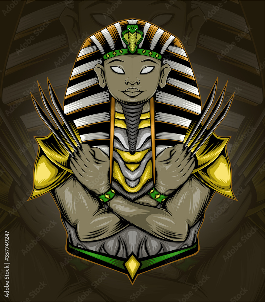 PHARAOH MASCOT LOGO. PHARAOH ILLUSTRATION WITH WOLVERINS CLAW. Golden ...