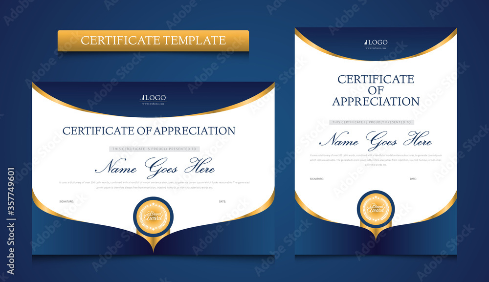 Multipurpose Modern Blue And Gold Certificate Template Premium Premium