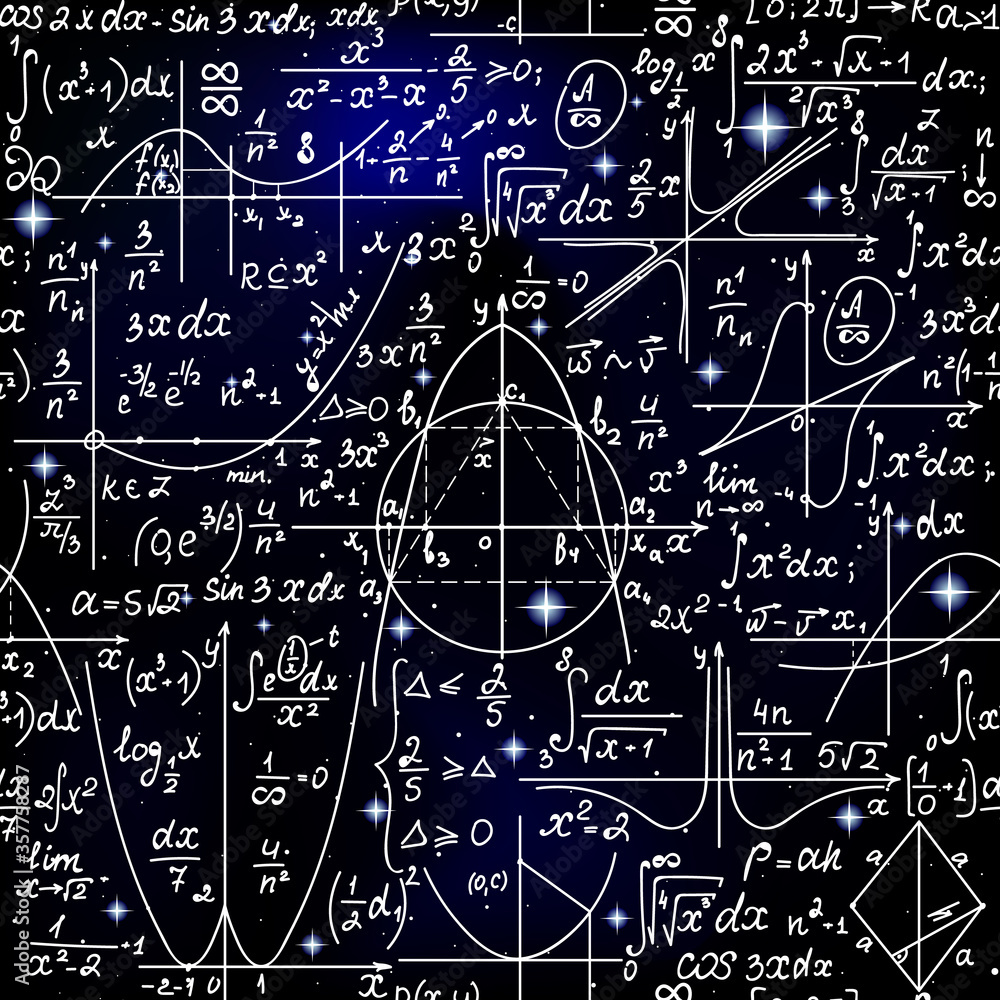 Scientific space vector seamless background with handwritten math ...