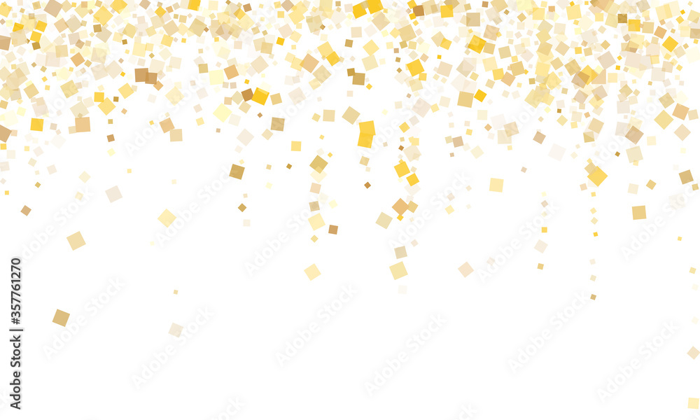 Trendy gold square confetti tinsels flying on white. Chic New Year ...
