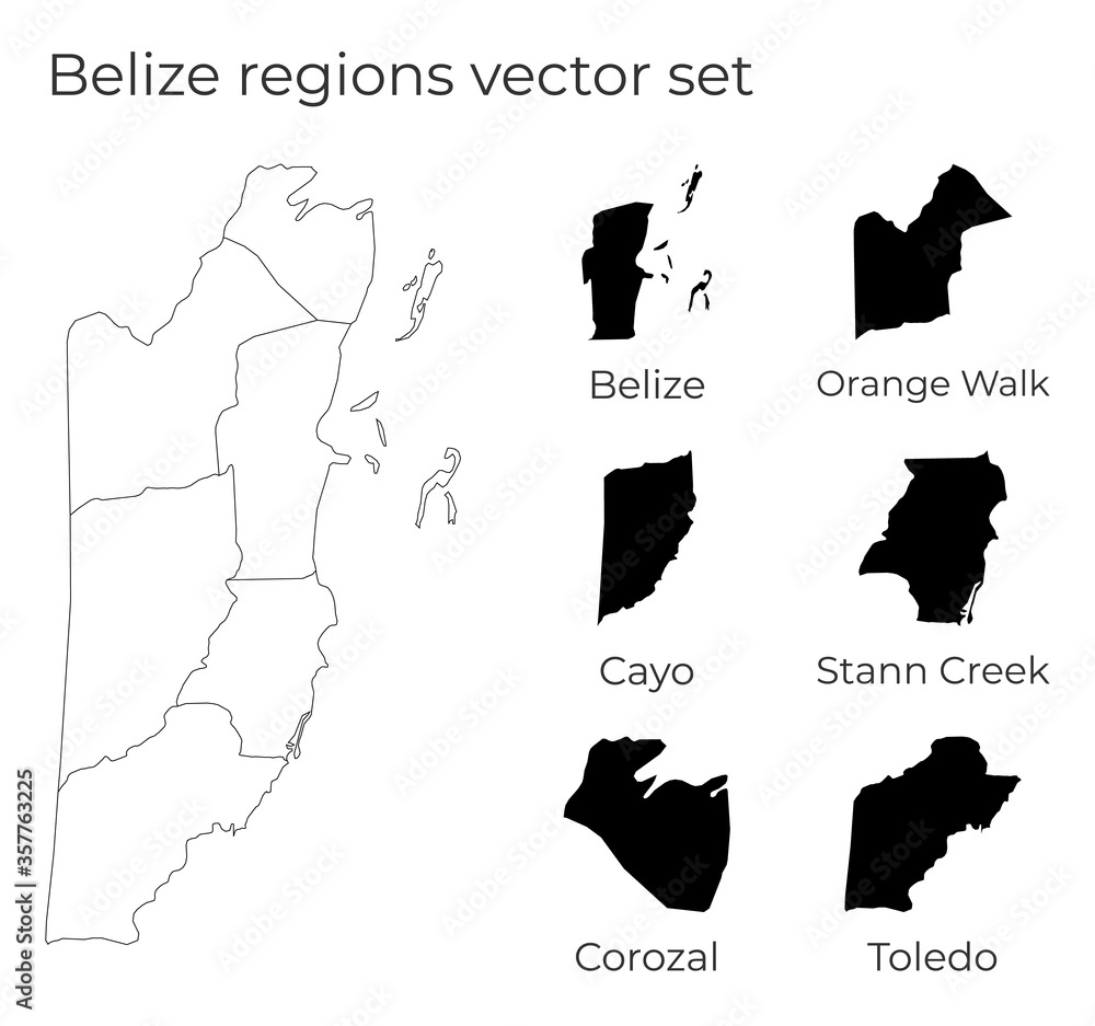 Belize map with shapes of regions. Blank vector map of the Country with ...