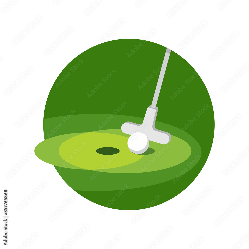 Minigolf icon - putt-putt crazy golf stick and ball and hole on grass ...