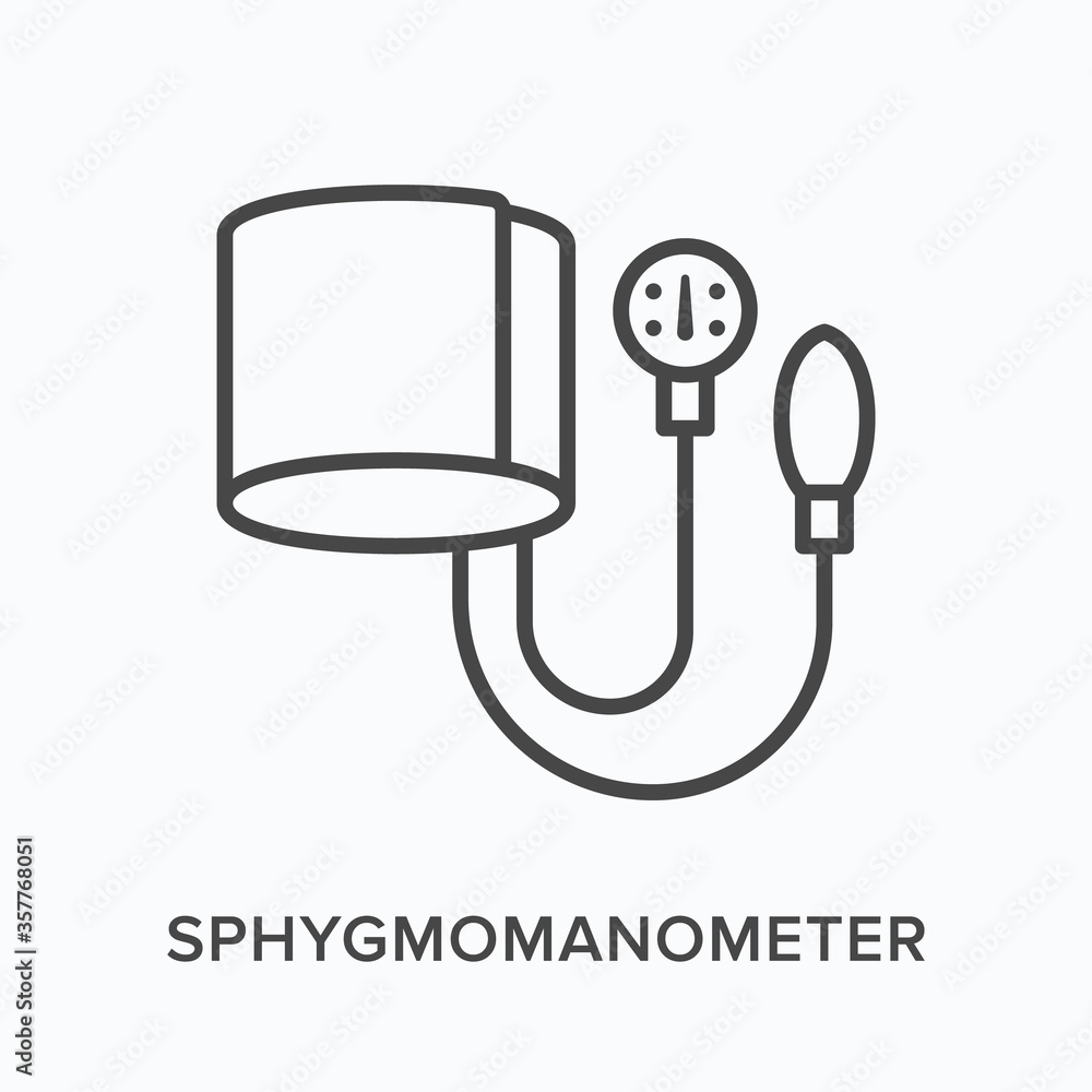 Sphygmomanometer flat line icon. Vector outline illustration of blood ...