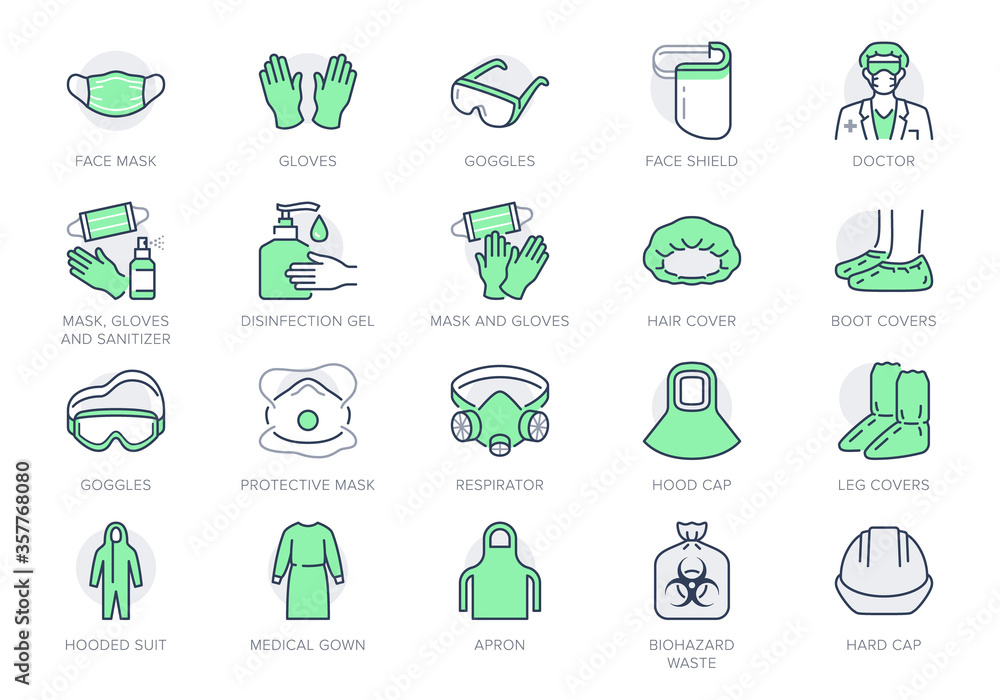 Medical PPE line icons. Vector illustration included icon as face mask ...