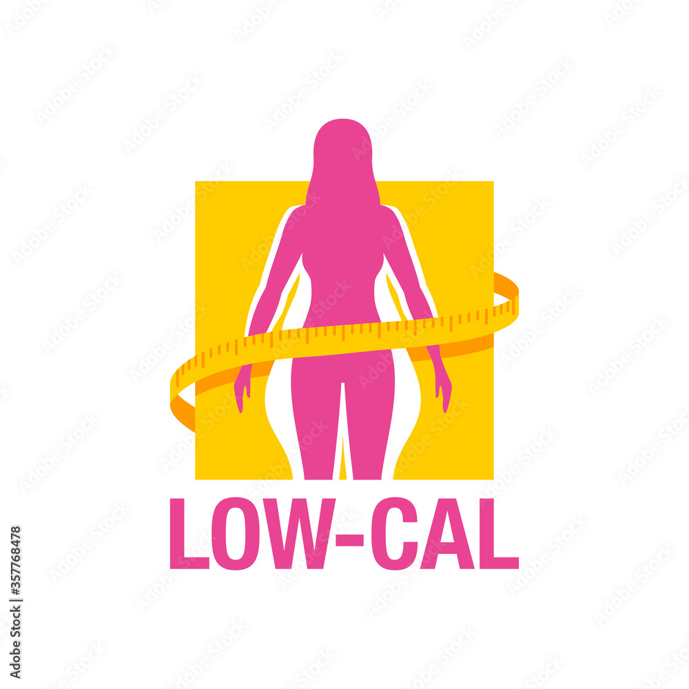 Low-cal (low calorie) dietary food products emblem - weight loss female ...