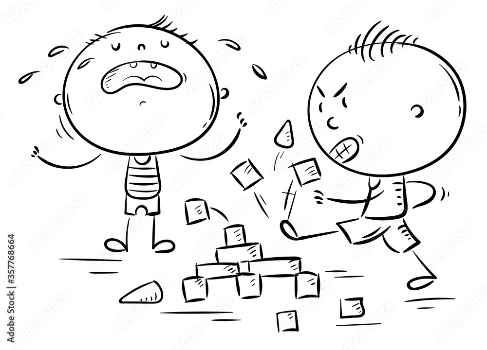 Kids behavior, conflict, one child being naughty and aggressive and ...
