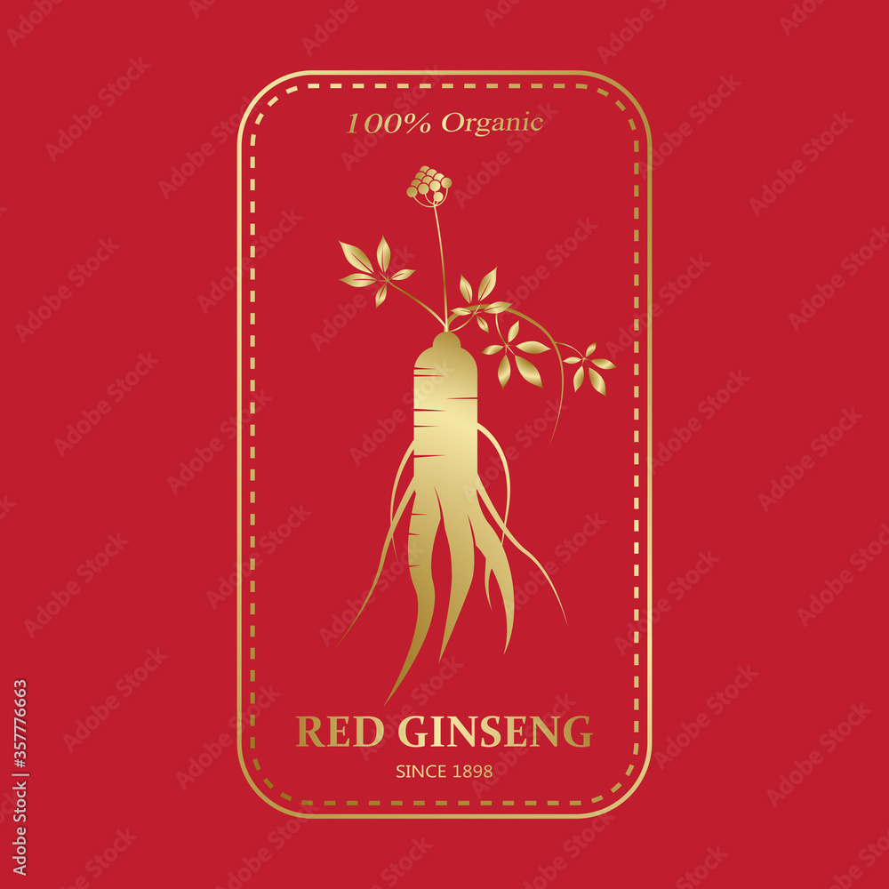 Korean or Chinese red ginseng root, Text label in Korean cultivate ...