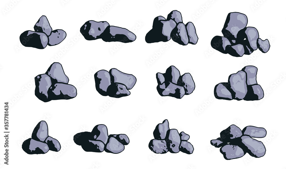 Rock groups cartoon set. Vector illustration for nature game asset and ...