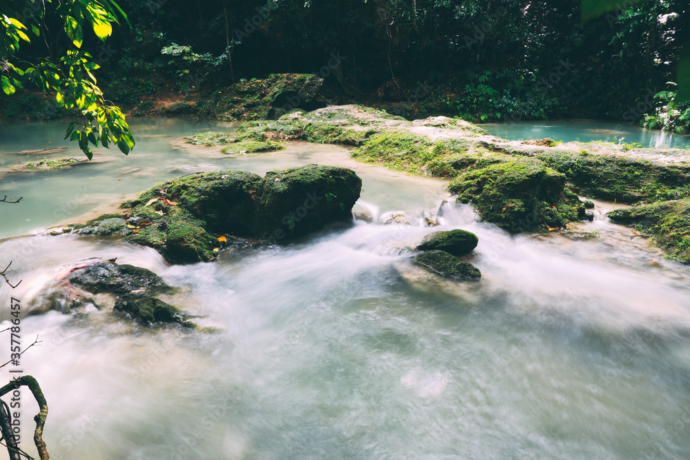 Jamaica,Ocho Rios,19 December 2019: Resort park- Blue hole shack with ...