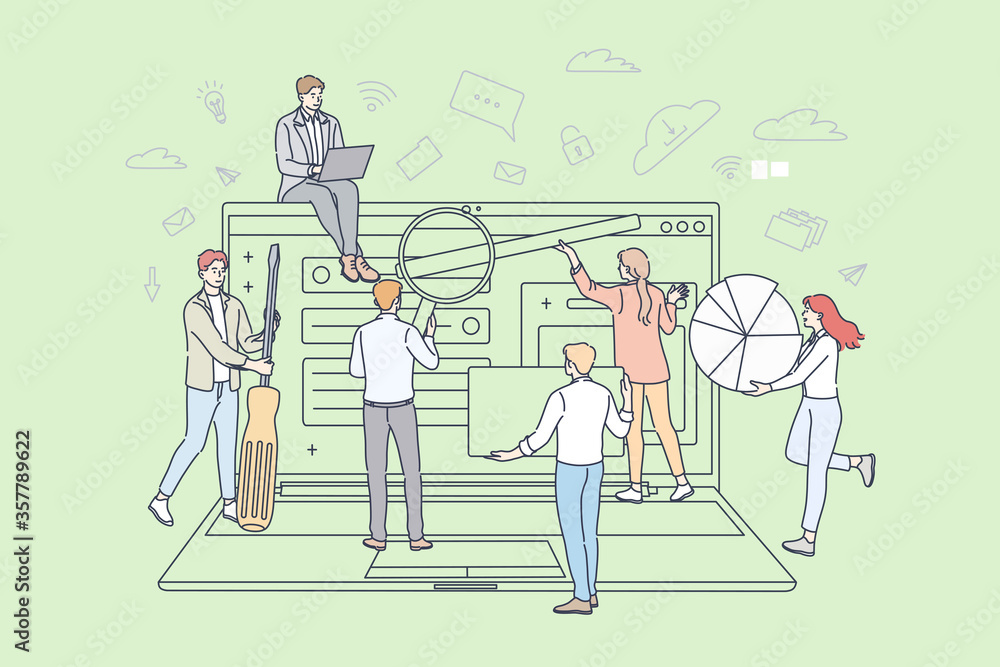 Teamwork, business, partnership, digital marketing concept. Team of ...