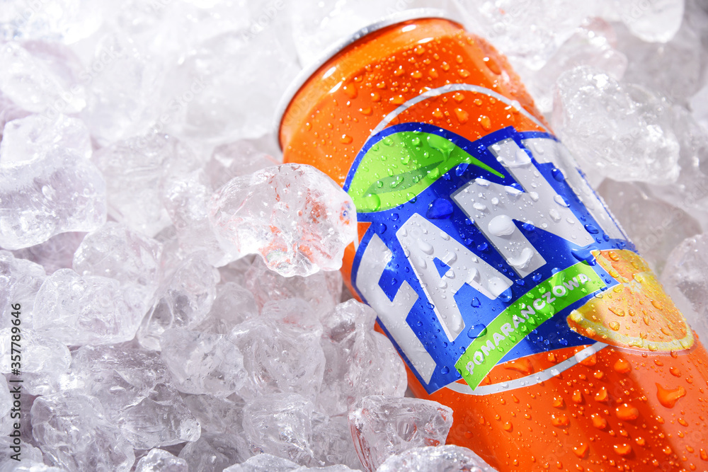 Can of carbonated soft drink Fanta in crushed ice Stock Photo | Adobe Stock Can of carbonated soft drink Fanta in crushed ice Stock Photo | Adobe Stock