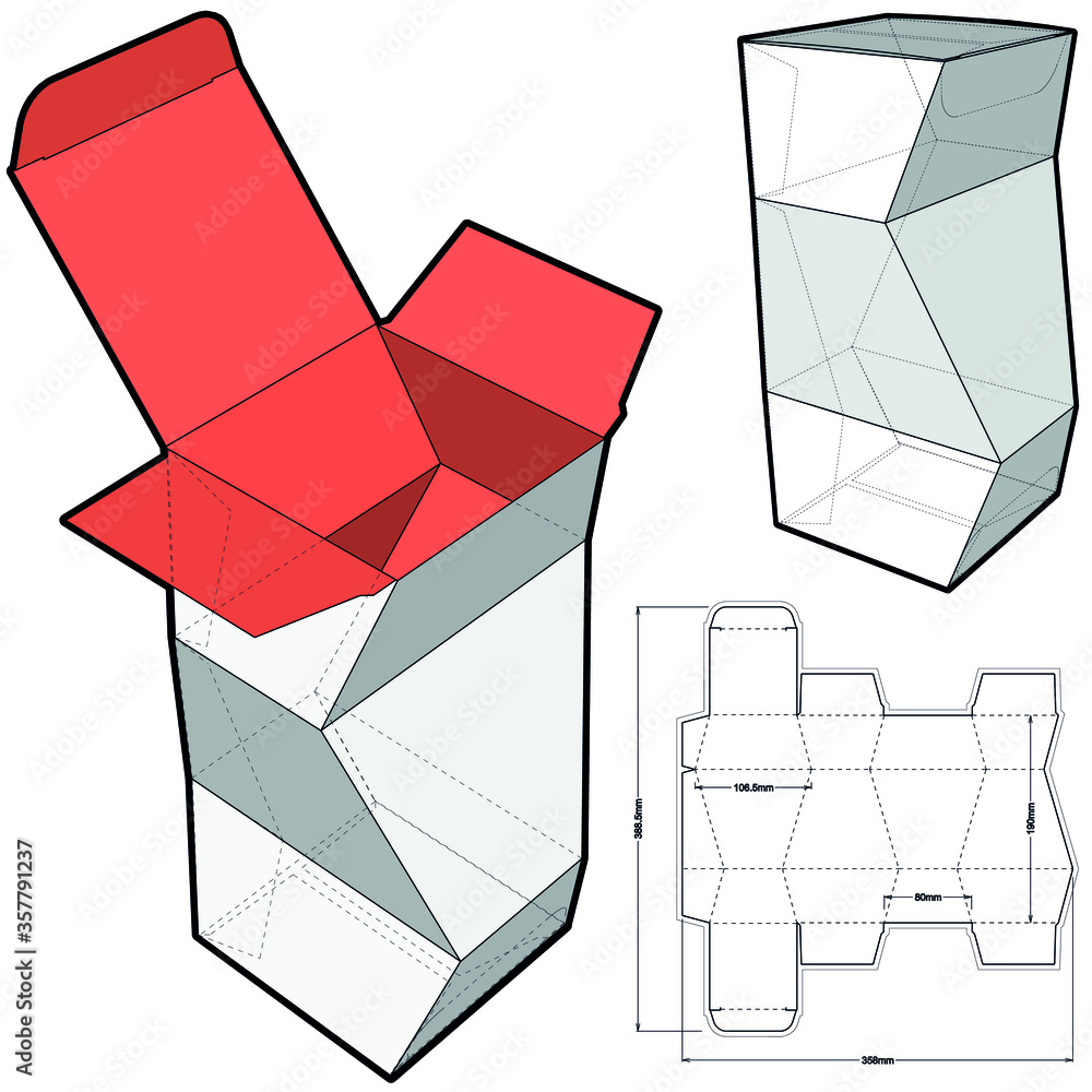 Prismatic Box (Internal measurement 8x 8+19cm) and Die-cut Pattern. The ...