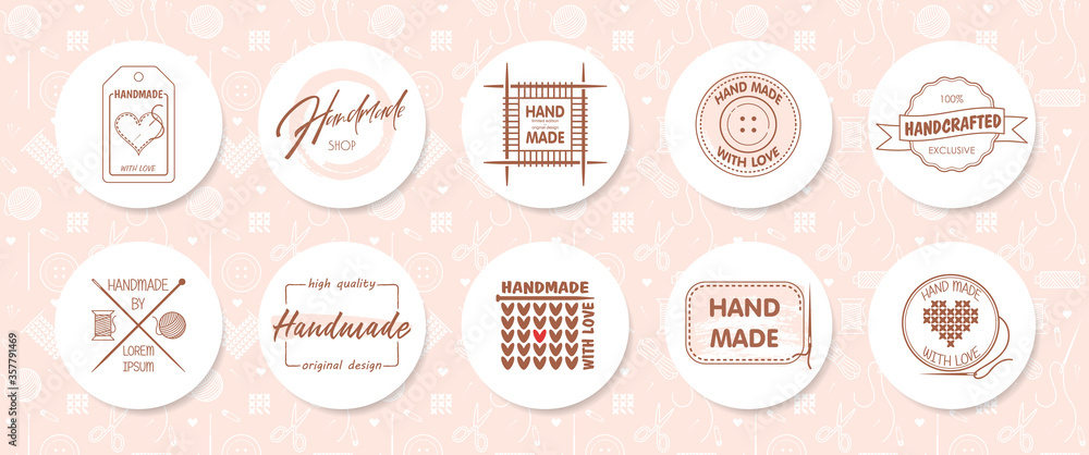 Handmade Colorful Line Logos Icons Set. Vector Stock Vector | Adobe Stock