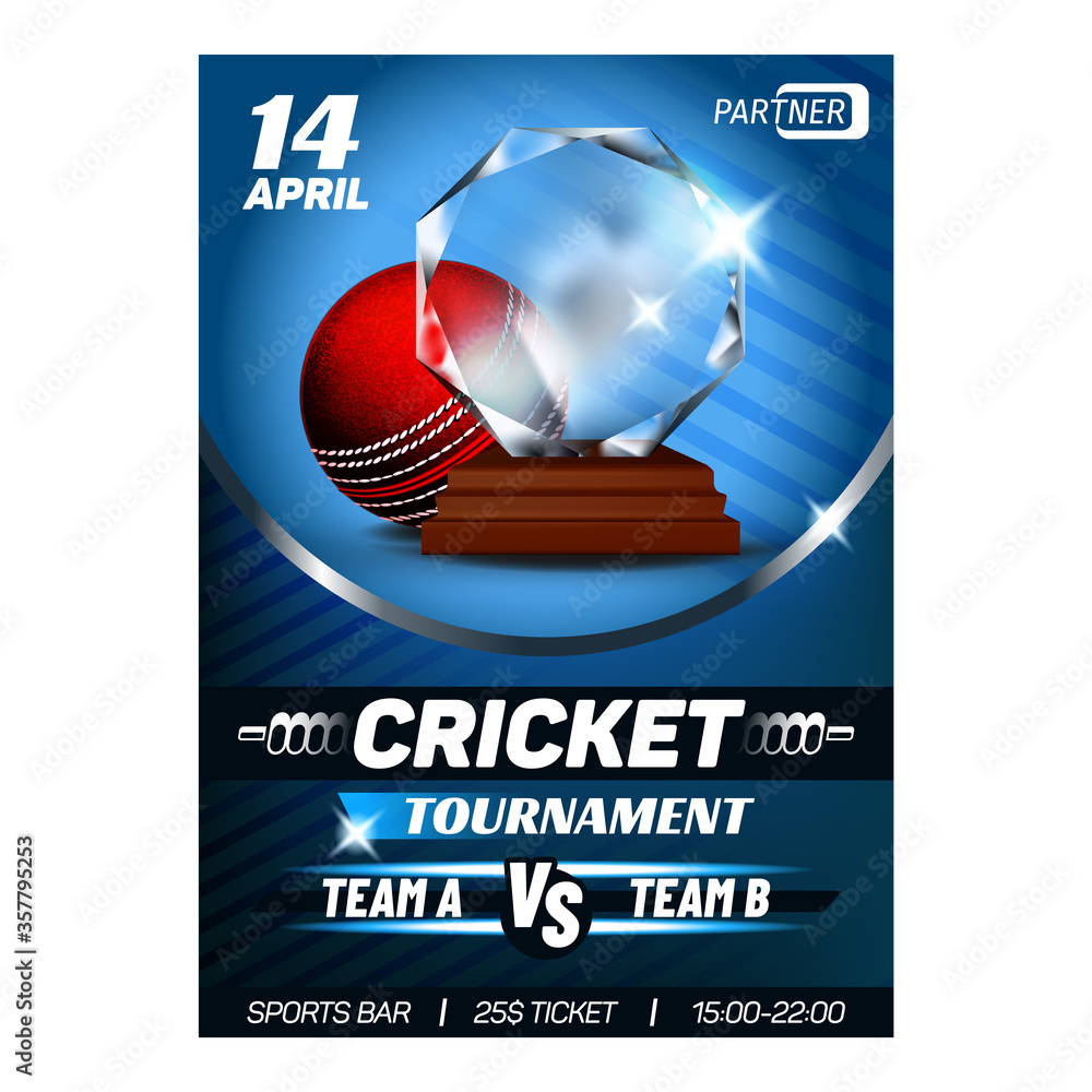 Cricket Tournament Winner Award Card Poster Vector. Round Leather ...