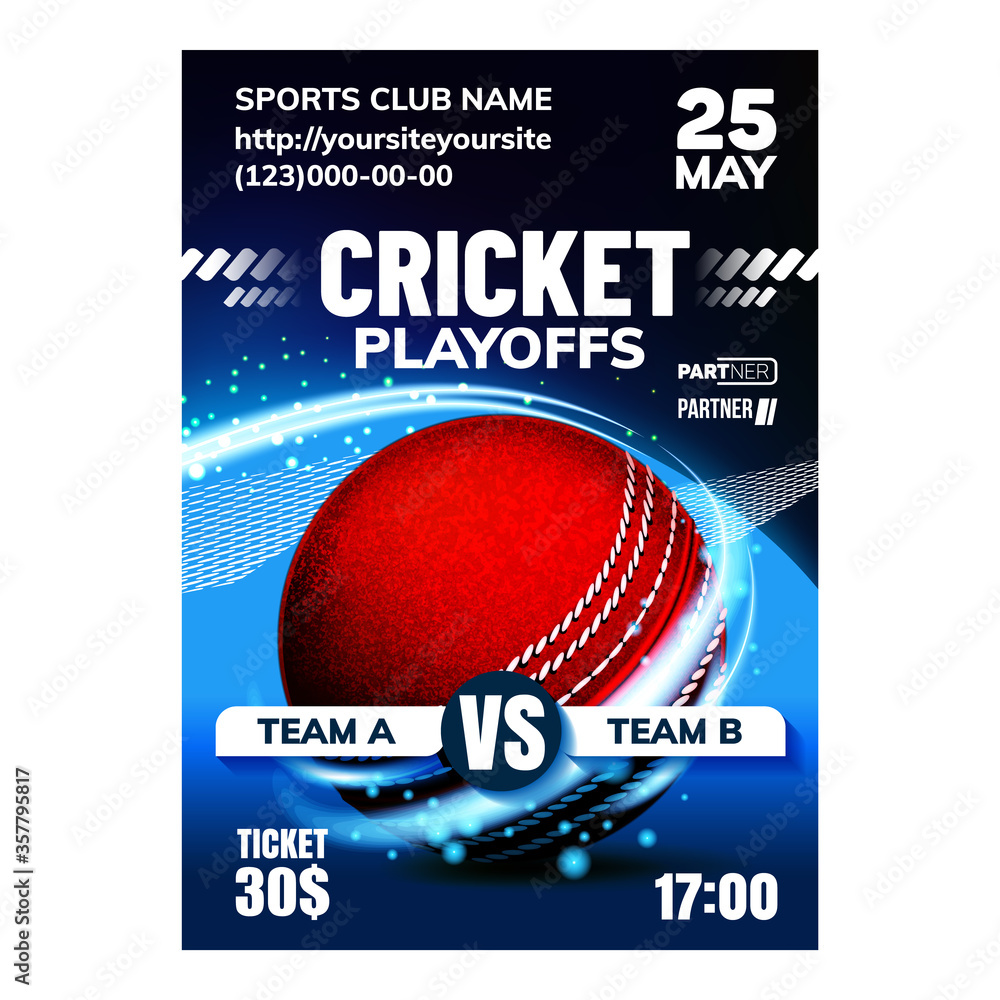 Cricket Sport Announcement Flyer Banner Vector. International Cricket ...