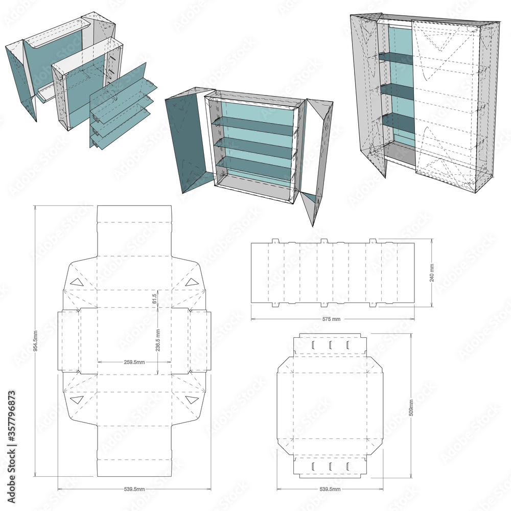 Cardboard Box Cabinet and Die-cut Pattern. The .eps file is full scale ...