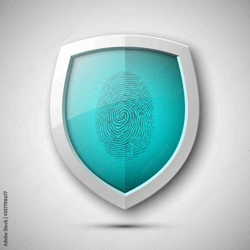 Protection shield encoded fingerprint icon. Safety finger scan concept ...