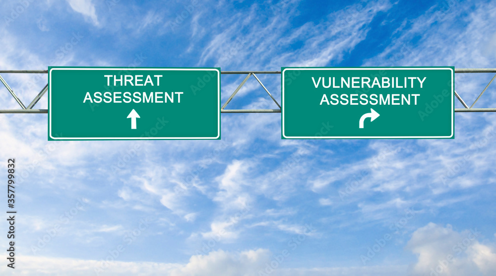 Foto de Road signs to Threat and vulerability assessment do Stock ...